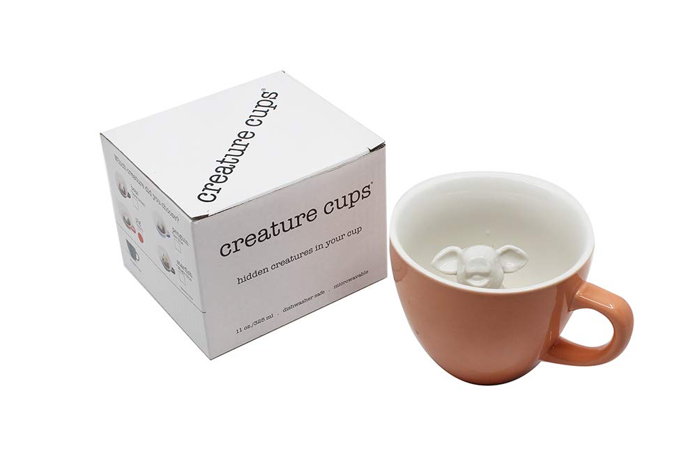 Creature Cups PIG Ceramic Cup (11 Ounce, Peach Exterior) - Hidden 3D Animal Inside Mug Emerges As You Drink - Piggy Farm Animal - Birthday, Holiday, Housewarming Gift for Coffee & Tea Lovers