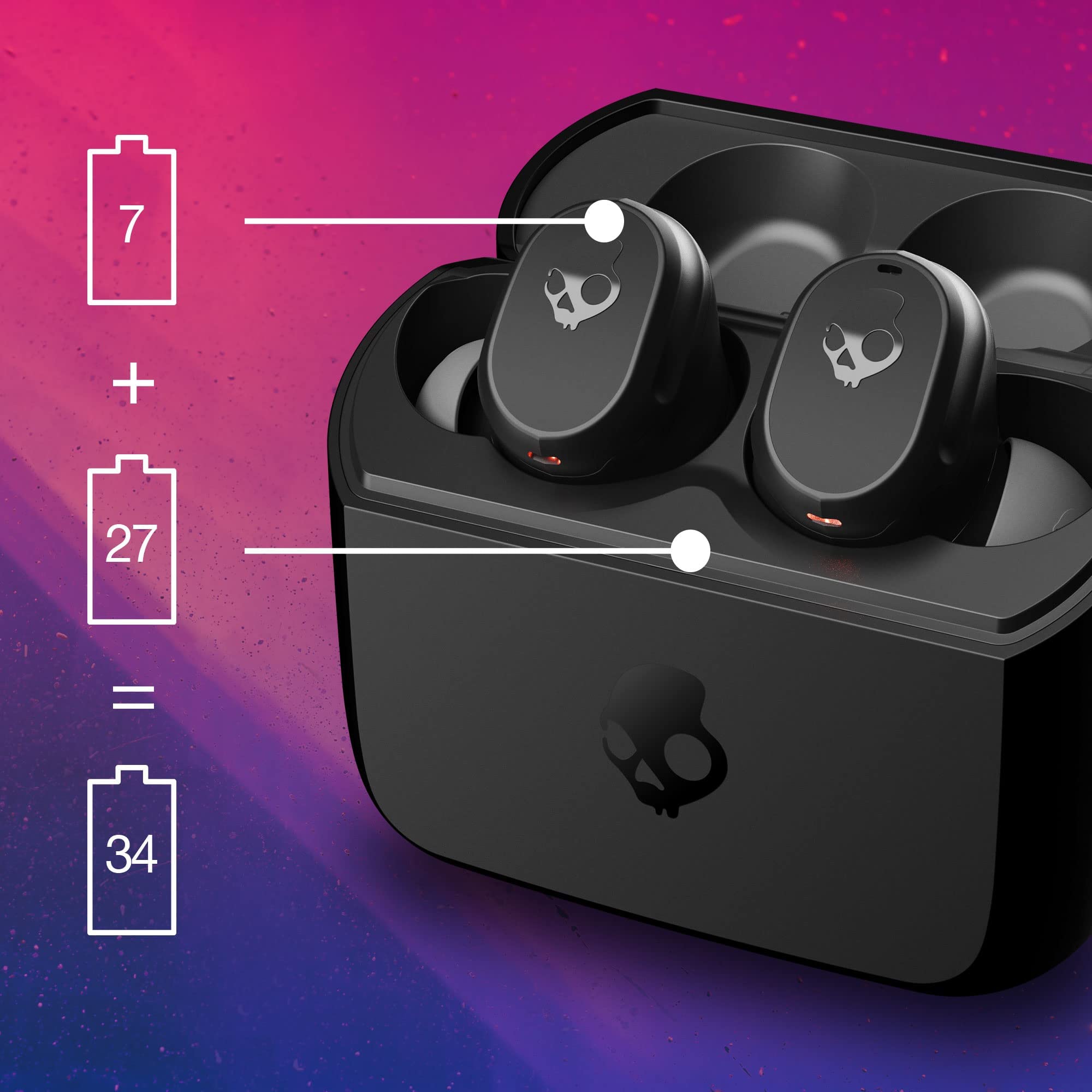Skullcandy Mod In-Ear Wireless Earbuds, Multipoint Pairing, 34 Hr Battery, Microphone, Works with iPhone Android and Bluetooth Devices - Black