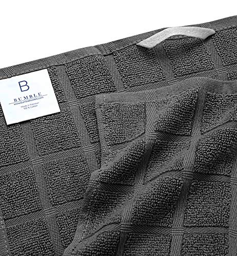 Kitchen Hand Towels 16"x 28" | Grey Popcorn Gird Design | Kitchen Towel Set | Soft, Highly Absorbent with Hanging Loop | Natural Ring Spun Cotton Kitchen Towel | Large Tea Towel Set | 380 GSM - 6 Pack