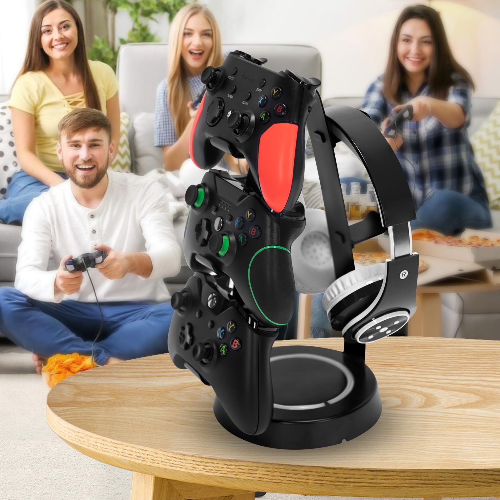 Controller Holder 3 Tier, Controller Stand for Desk, Multiple Adjustable Headset Hanger for PS5 PS4 PC Xbox Nintendo Switch Gamepad Storage Organizer, Headphone Stand & Desk Mounts for 4 Controller