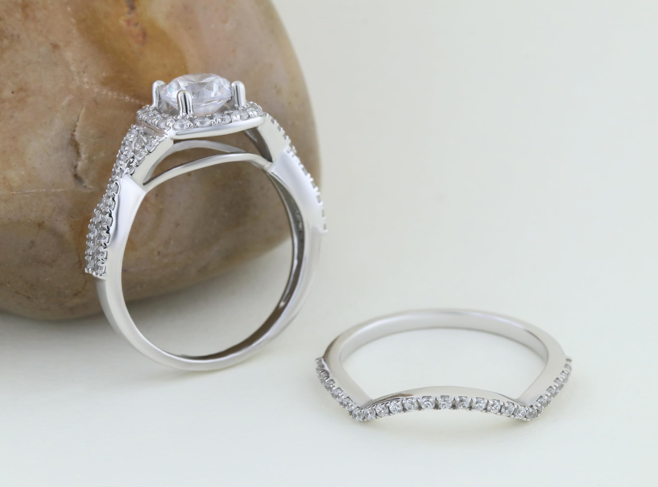 Dazzlingrock Collection Round Cubic Zirconia Cushion Halo with Split Shank Wedding Ring Set for Women (2.55 ctw, Color White, Clarity Clean) in 10K White Gold, Size 7.5