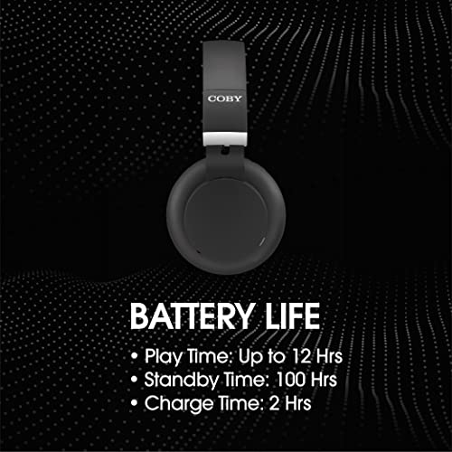 Coby Wireless On-Ear Headphones Bluetooth 5.3 Virtual Assistant Support Portable Folding with Microphone, Music and Call Controls, FM Radio, 6 Hour Battery Life, 33 Feet / 10 Meter Range (Black)