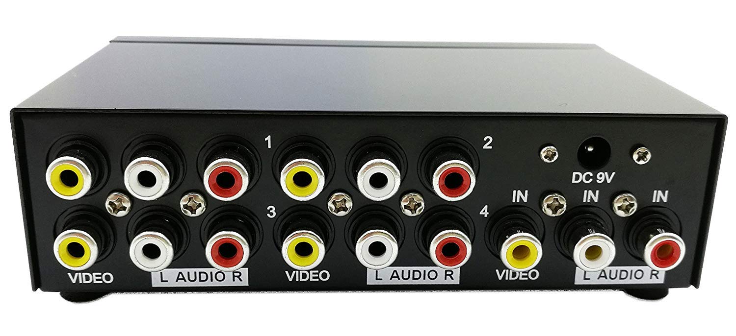 RCA Splitter with 4-Way Audio Video RCA Switch Box + RCA Cable, 4 Way Port Splitter RCA Audio Video AV Switch Box Game Selector (4 in 1 Out- B)