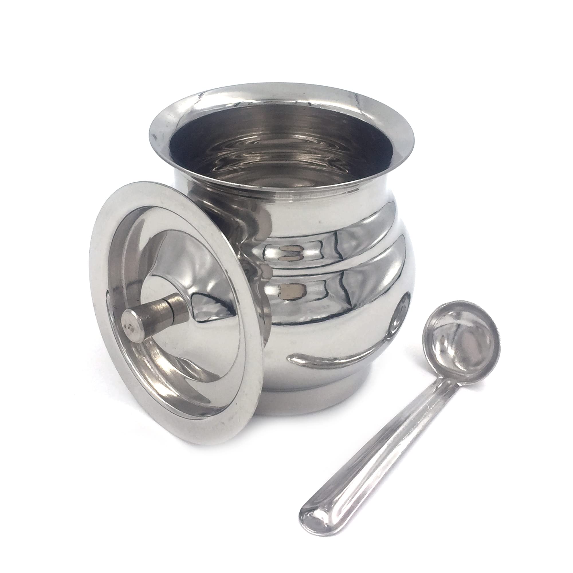EarthVision Stainless Steel Ghee storage pot set with lid and spoon, Clarified Butter storage pot, Ghee container, Oil Keeper, Oil container with lid for pooja Oil storage pot 15.21 Oz