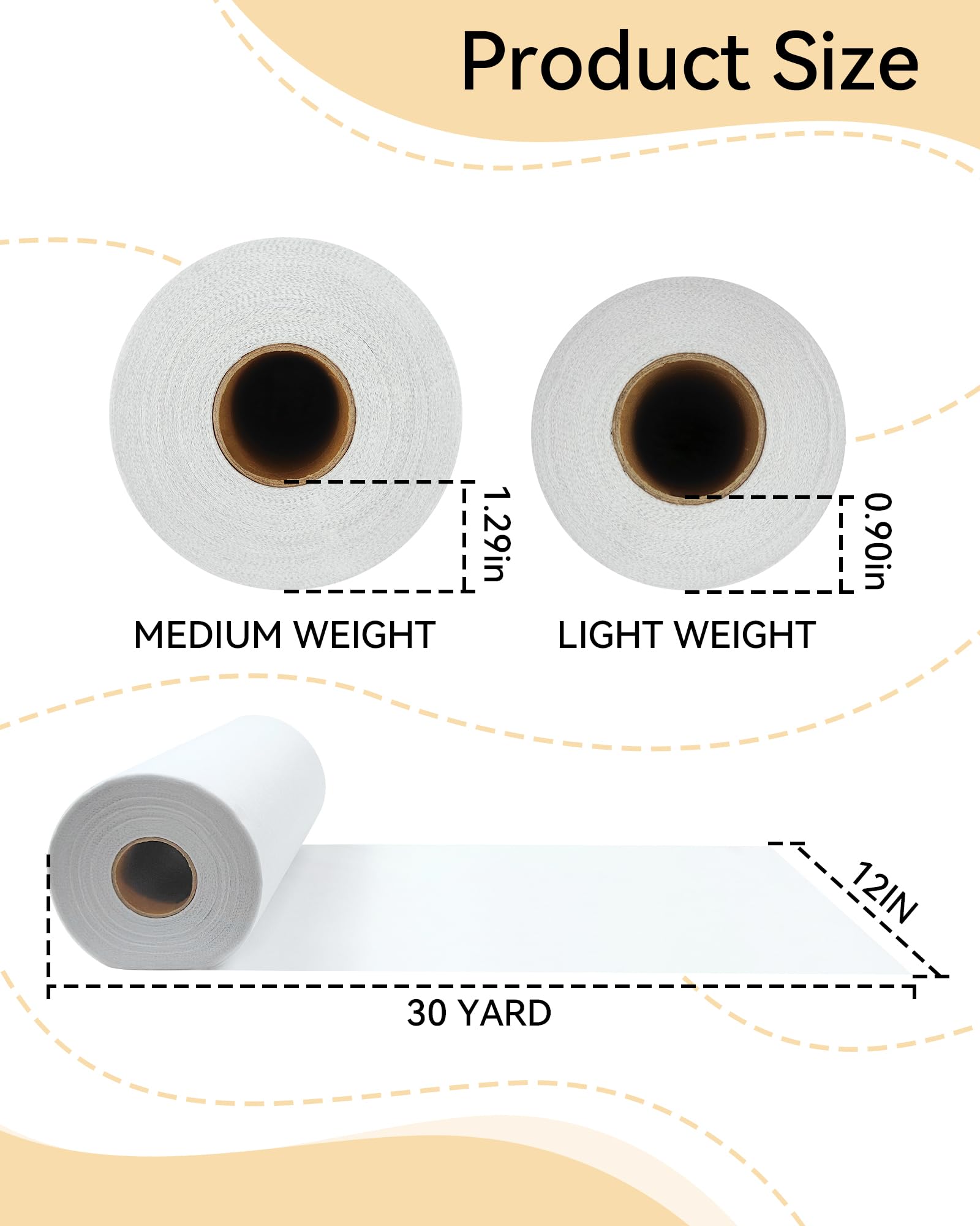FIVEIZERO Medium Weight Iron-On Non-Woven Fusible Interfacing: 12inch" x 30yd Medium Weight Non-Woven Interfacing Iron On Polyester Single-Sided Interfacing for DIY Crafts Supplies