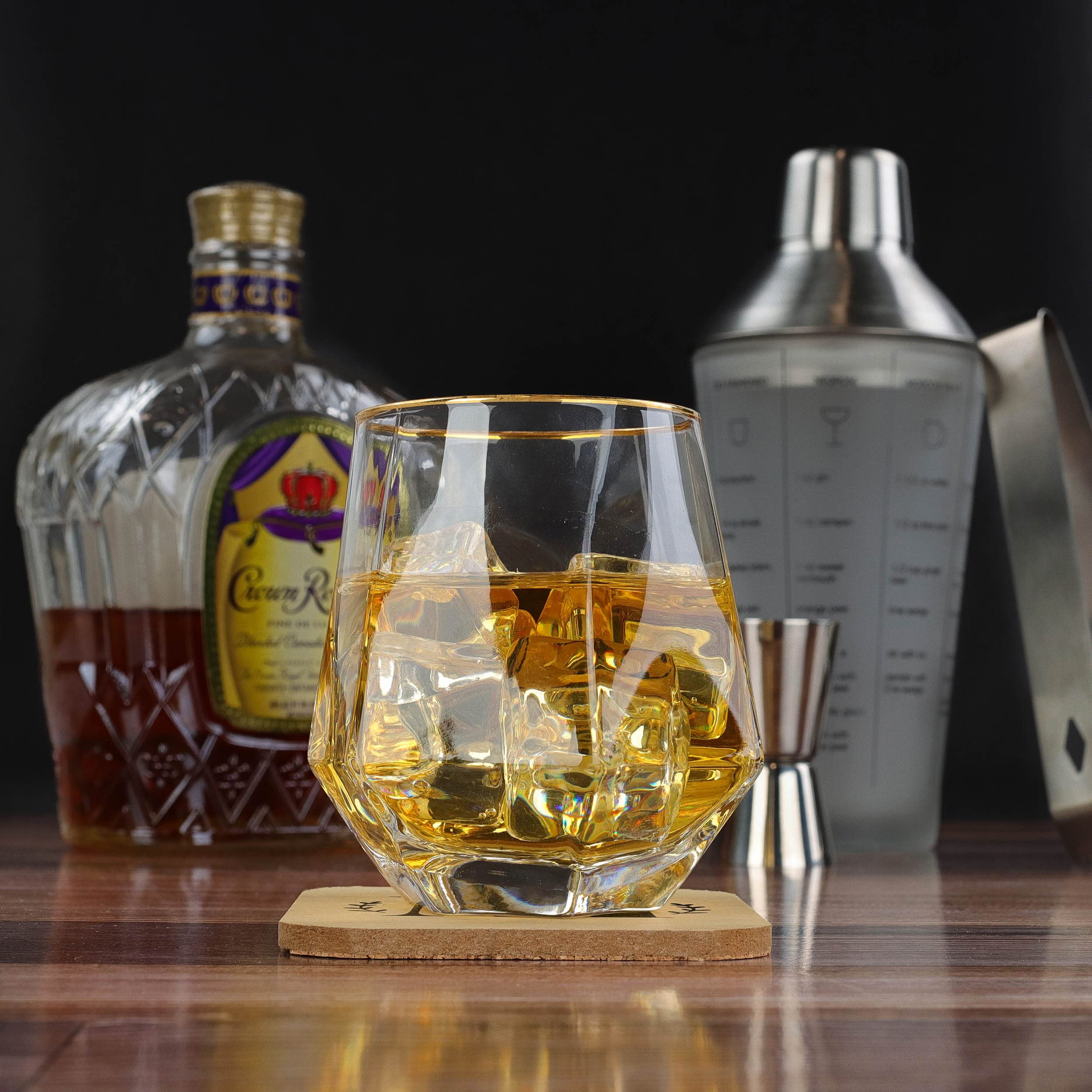 Creekview Home Emporium Scotch Glass Set - Diamond Designed 4pc Clear Whiskey Glasses with Gold Rim for Special Events