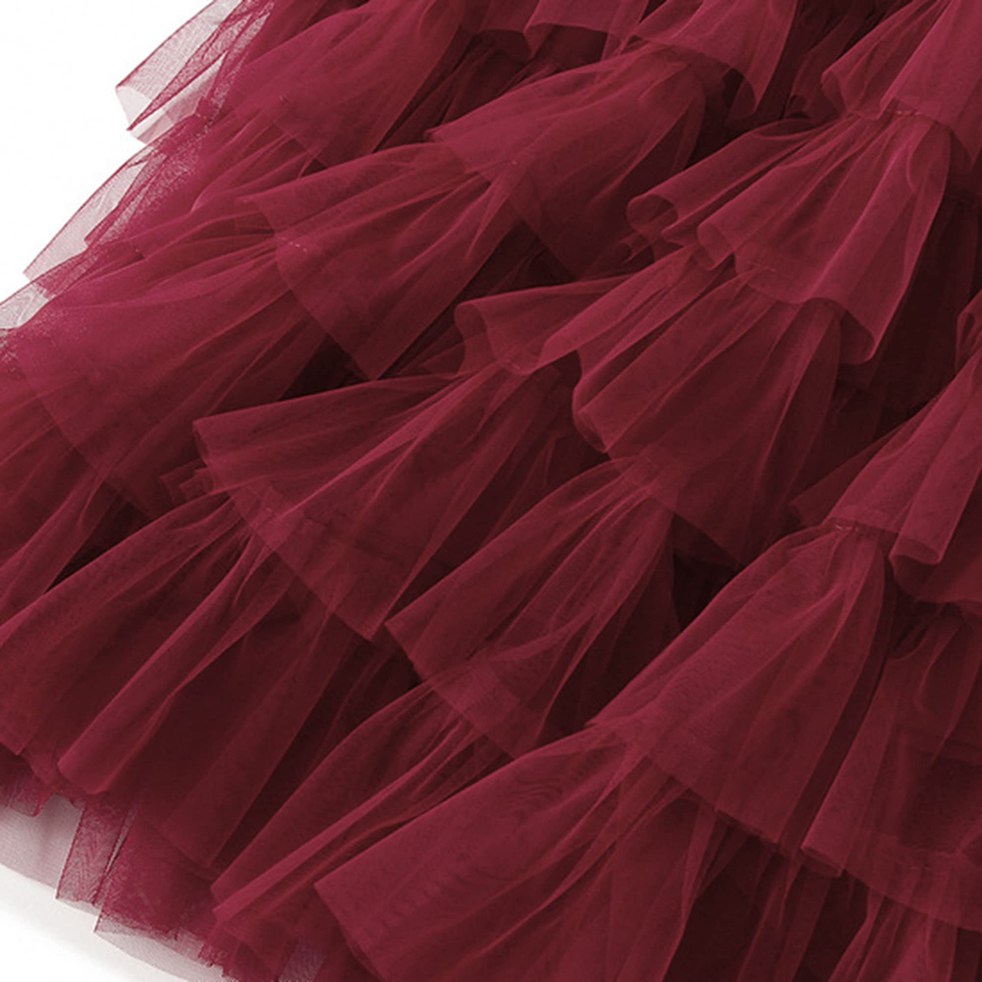 Dirholl Women's A-Line Fairy Elastic Waist Tulle Midi Skirt Tutu B Burgundy