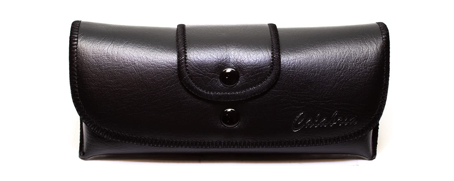 Calabria Double Snap Belt Loop Eyeglass Case PU Leather Black Brown 2Pack Vintage Eye Glasses Pouch SemiHard Sunglass Holder