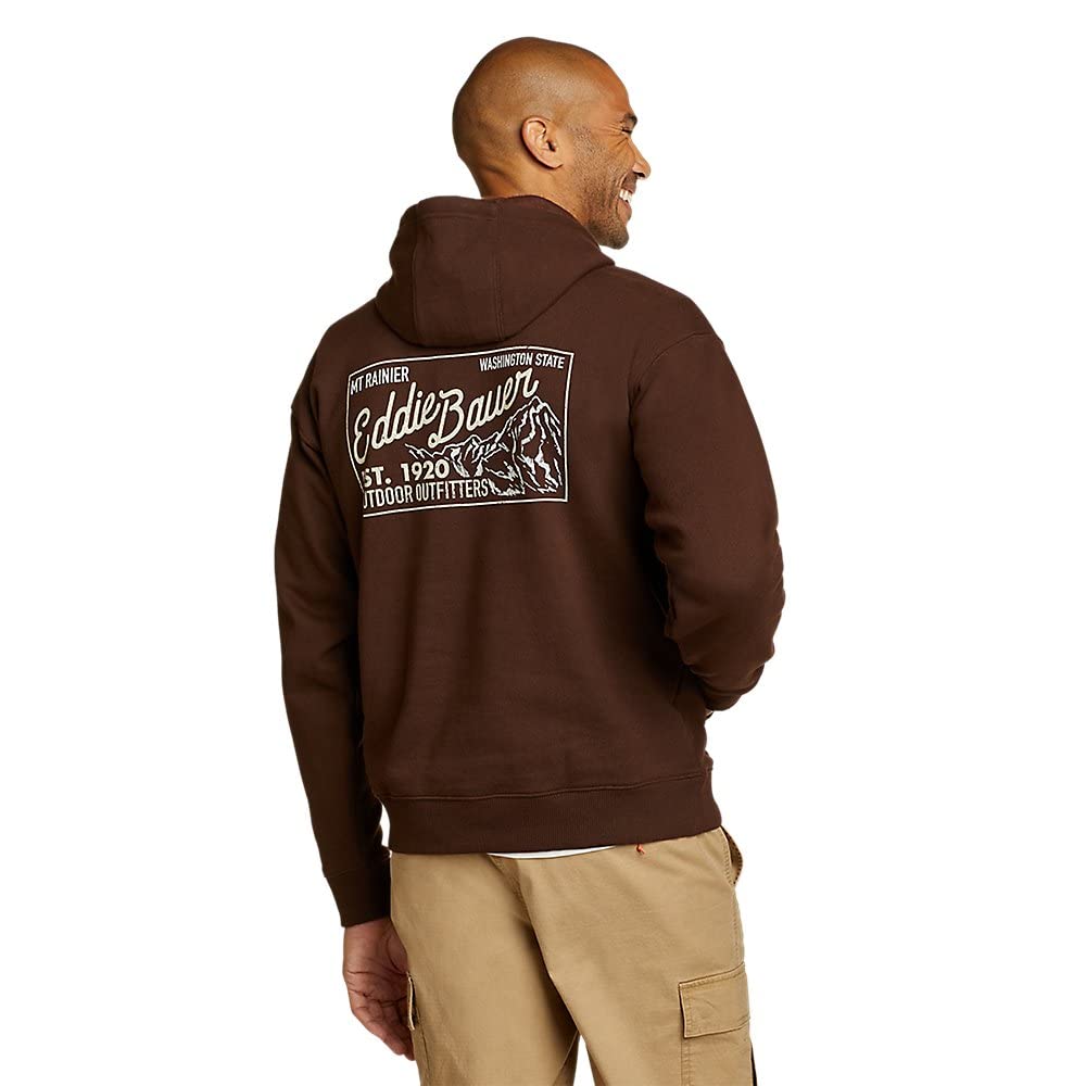 Eddie Bauer EB Signature Postcard Graphic Pullover Hooded Sweatshirt, Chocolate, X-Large