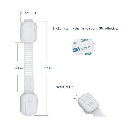 CUTESAFETY Child Proof Safety Locks - Baby Proofing Cabinet Lock with 6 Extra 3M Adhesives - Adjustable Strap Latches to Cabinets,Drawers,Cupboard,Oven,Fridge,Closet Seat,Door,Window (White, 6)