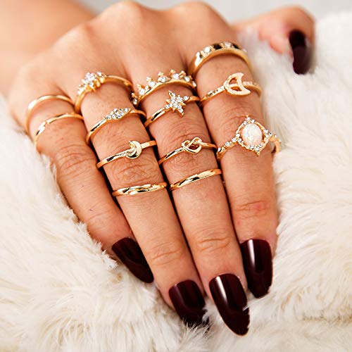 CSIYANJRY99 Boho Gold Rings for Women Star Moon Knuckle Ring Set,Vintage Stackable Midi Finger Rings Cute Trend Aesthetic Jewelry (C)
