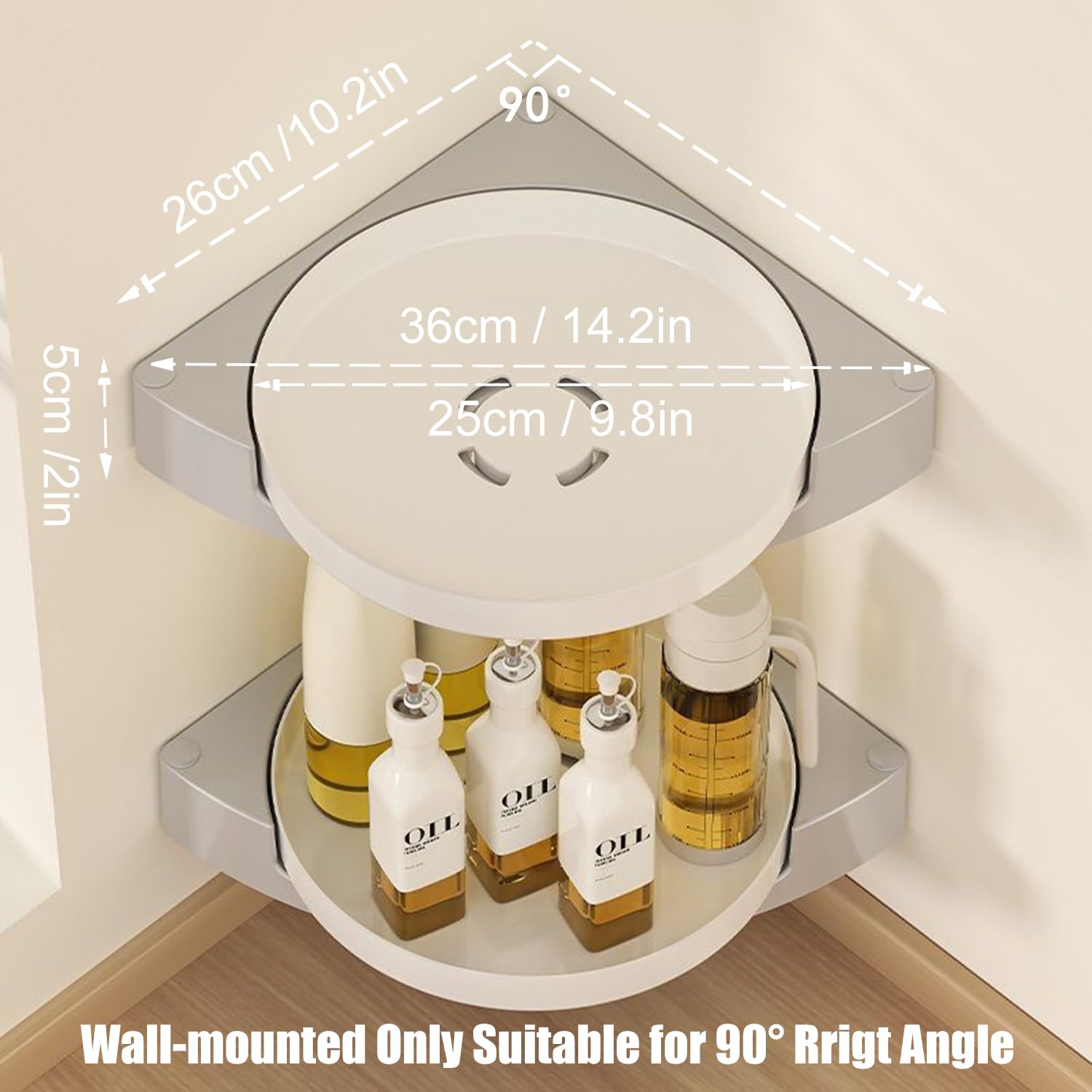 GJFASGF 2 Pack Shower Caddy Corner, 360° Rotate Shower Organizer Shelve, Lazy Susan Organizer Turntable, No Drilling Required Corner Rack, Shelf Storage Basket Wall Mounted for Bathroom Kitchen