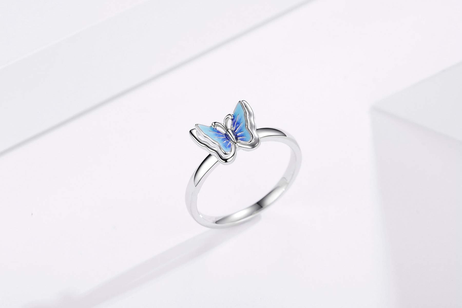 CHENGHONG Butterfly Ring 925 Sterling Silver Stereoscopic Nature Butterfly Jewelry for Mom Minimalist Animal Statement Promise Engagement Wedding Ring for Women,Sizes 7-9 (8)