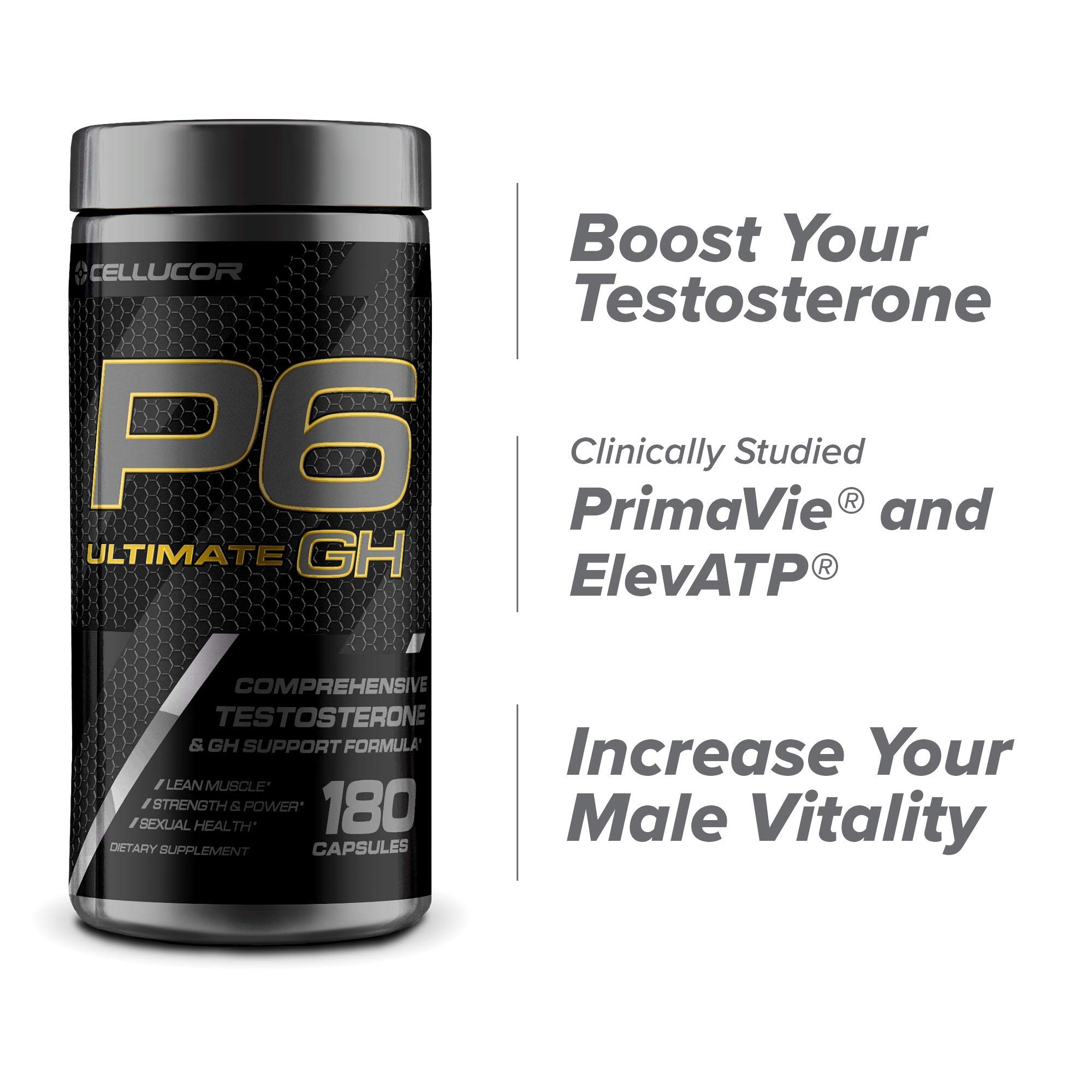 Cellucor P6 Ultimate GH Test Booster for Men, Growth Hormone Support Pills for Protein Synthesis & Fat Metabolism, 180 Capsules
