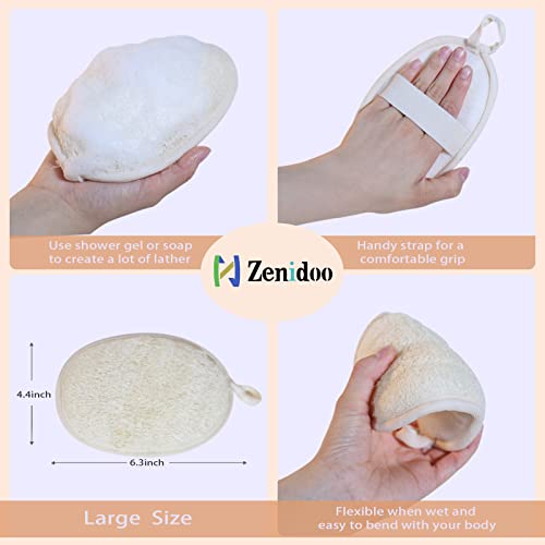 Natural Loofah Sponge Exfoliating Body Scrubber for Shower,Zenidoo Bath Shower Loofa Sponge for Women and Men,Made with Eco-Friendly and Biodegradable Luffa Pads,Large Size(2 Pack)