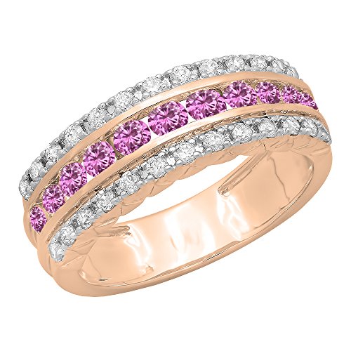 Dazzlingrock Collection Round Pink Sapphire & Diamond Engagement Ring for Women in 10K Rose Gold, Size 7.5