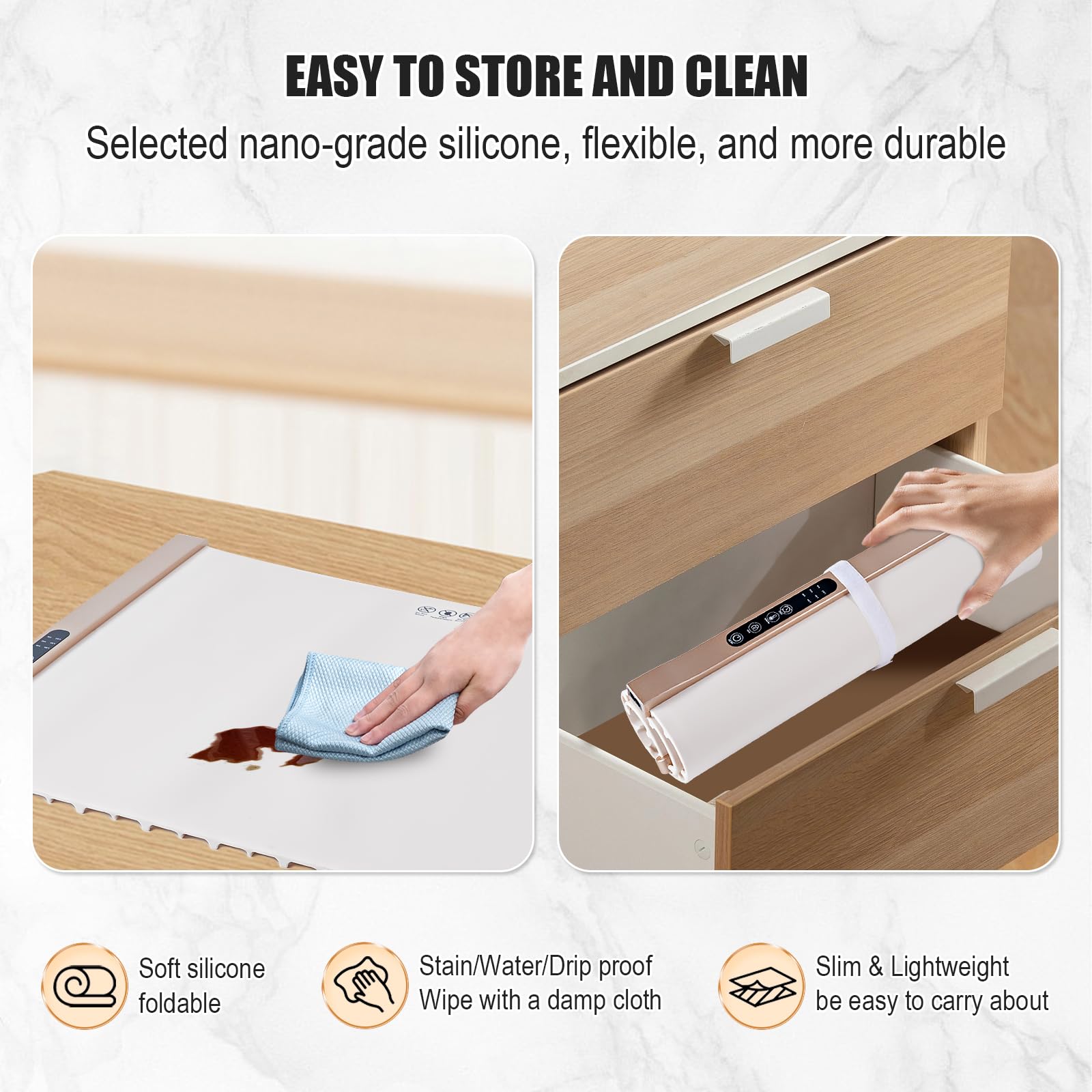 Electric Warming Tray 2024 New,Portable Silicone Food Warmer Heater Mat,Travel Roll Up Fast Heating Pad,Foldable Keep Plates Fast Warm for Buffets Party,Large Surface Area