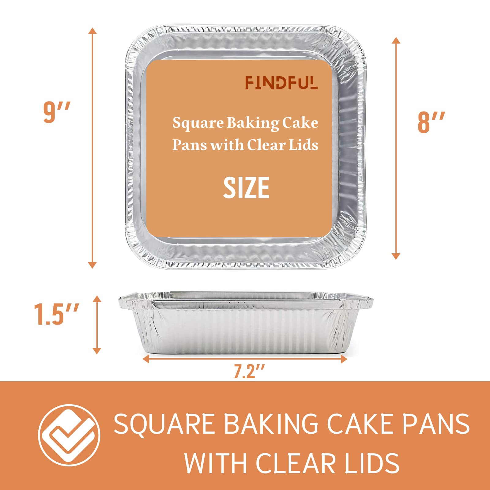Findful Square Aluminum Baking Pans with Clear Plastic Lids (35-Pack, 8x8β) - Disposable Takeout Pans - Foil Food Containers for Cooking, Heating, Storing, Prepping Food - Eco-Friendly & Recyclable