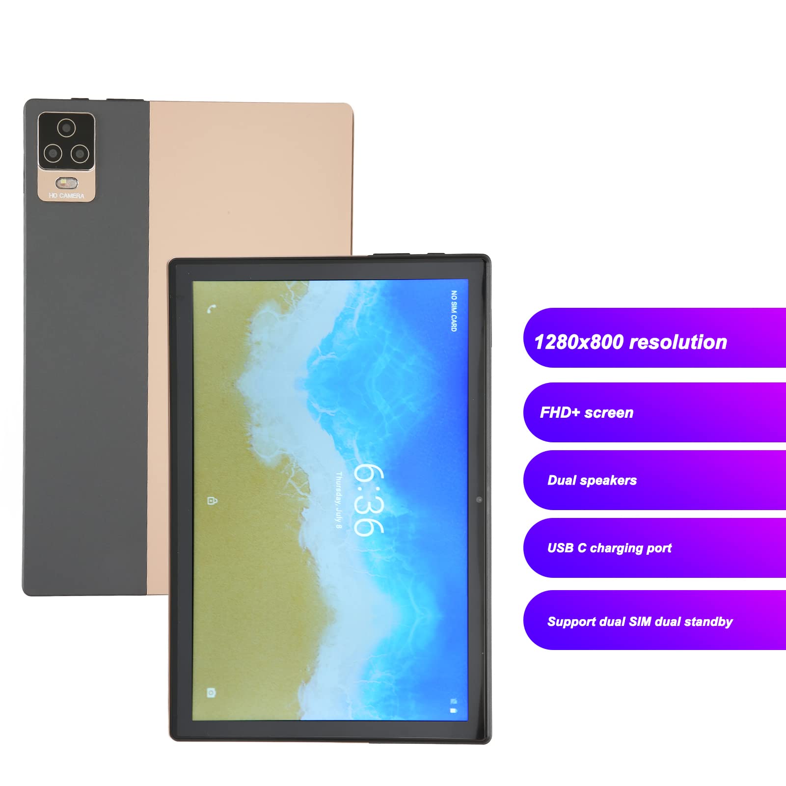 Dual band tablet, 128G ROM golden octa-core tablet with dual speakers for kids at home