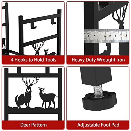 Firewood Rack, 2 Tiers Fireplace Tool Rack Wrought Iron Firewood Log Storage Rack Holder for Indoor Outdoor Fireplace, Fire Pit, Stove (Deers)