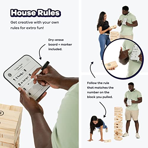 CALIBER GAMES Timber Tower XL Bundle - Wooden Blocks Stacking Game for Kids and Adults - 54 Blocks - Premium Wood - Carrying Case Included - Grows from 2.25-feet to Over 5-feet While Playing