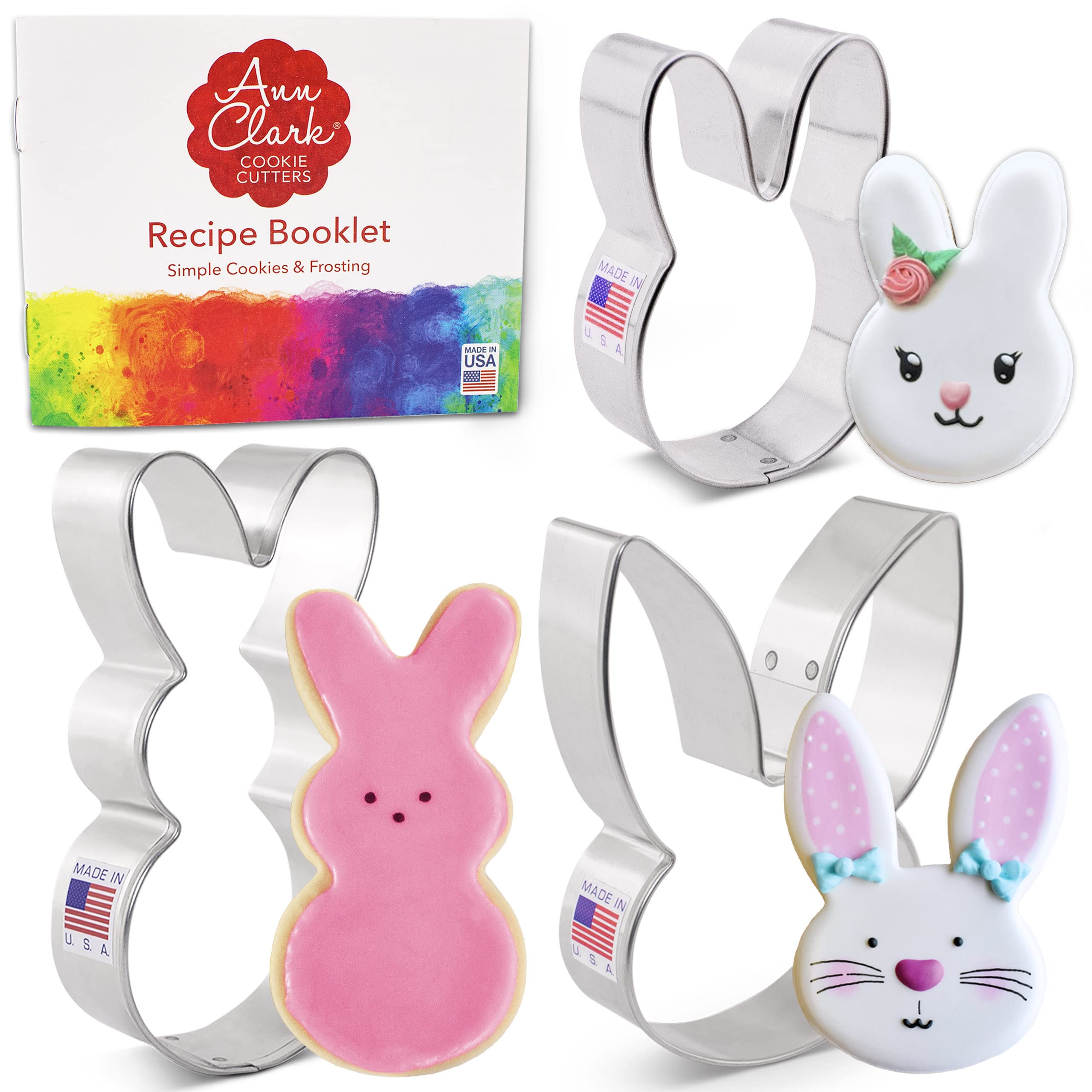 Easter Bunny Cookie Cutters 3-Pc. Set Made in USA by Ann Clark, Easter Bunny Head, Rabbit, Baby Bunny Head