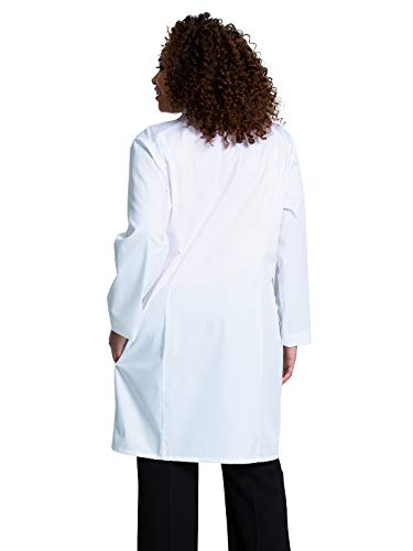 Cherokee Women's Scrub Lab Coat with Button Up Front, 3 Pockets Modern Classic fit and Mechanical Stretch Fabric CK421, XXS, White