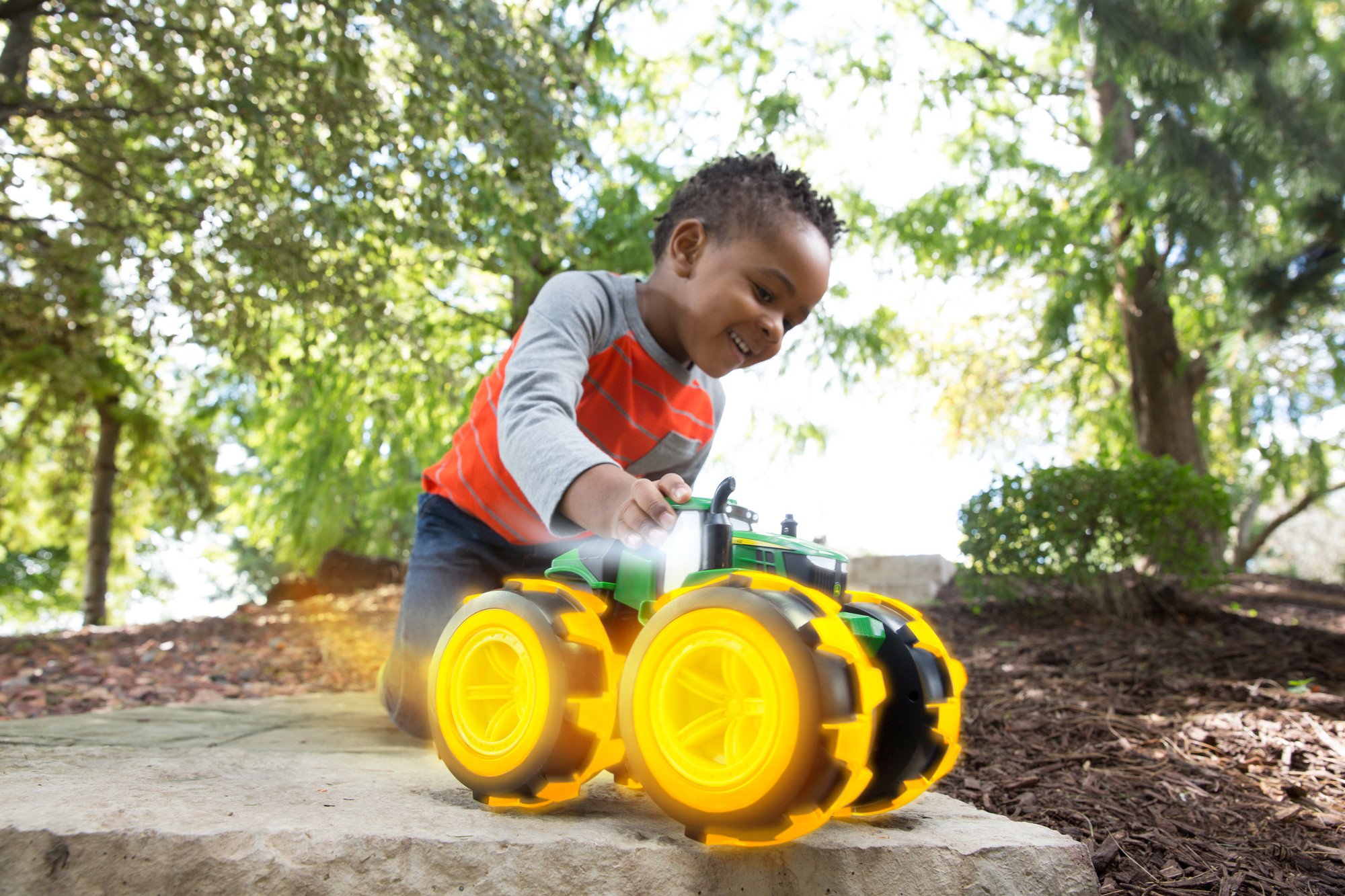Monster Treads Lightning Wheels Light Up Tractor Deluxe - John Deere Tractor Toys - Light Up Monster Truck Tractor with Rainbow Lights and Sounds Medium