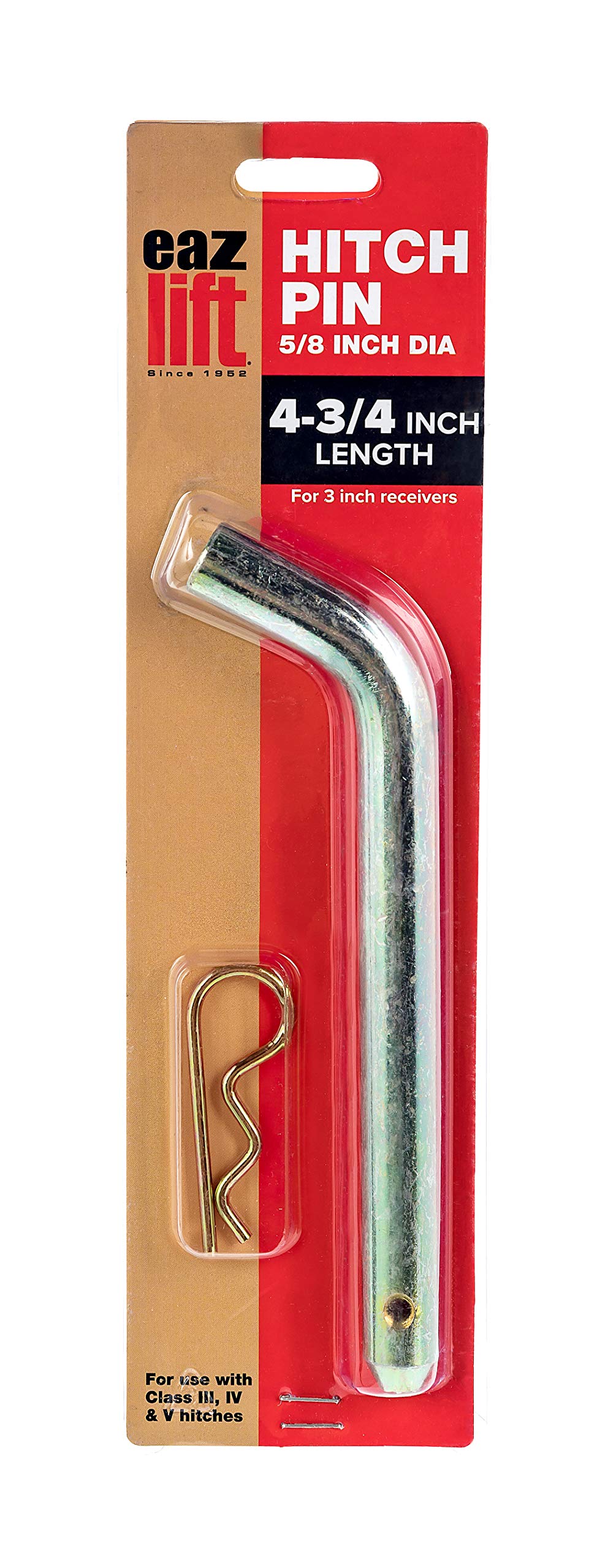 Camco Eaz-Lift Receiver Hitch Pin & Clip,3-inch - Safely Secures Receiver-Hitch Mounted Accessories in Place While Towing-Features a 5/8-inch Diameter Hitch Pin and 4-3/4-inches Usable Length (48016)