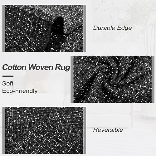 Nailttos Kitchen Runner Rug 2' x 6', Modern Hand Woven Reversible Bohemian Black and White Rug, Machine Washable Kitchen Rug Runner Floor Carpet for Bedroom Bathroom Laundry Living Room