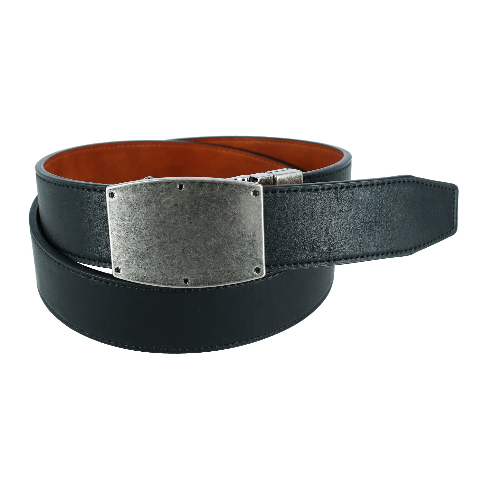 CTM® Men's Reversible Belt with Casual Plaque Buckle, 32/34, Black to Brown