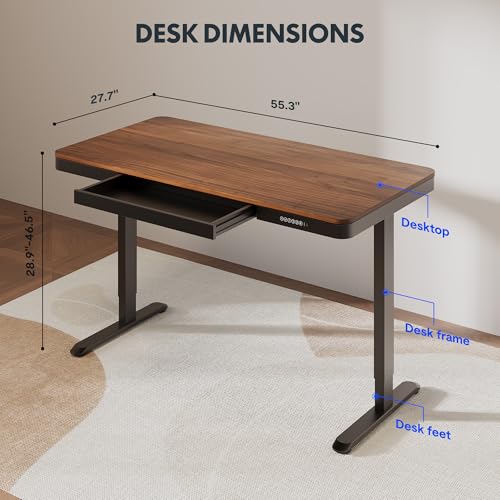 FLEXISPOT 55" Electric Standing Desk with Drawers, Quick Assembly Home Office Sit Stand Desk with Storage, USB Charging, Computer Desk for Home Office (55" Wood, Dark Walnut/Black)