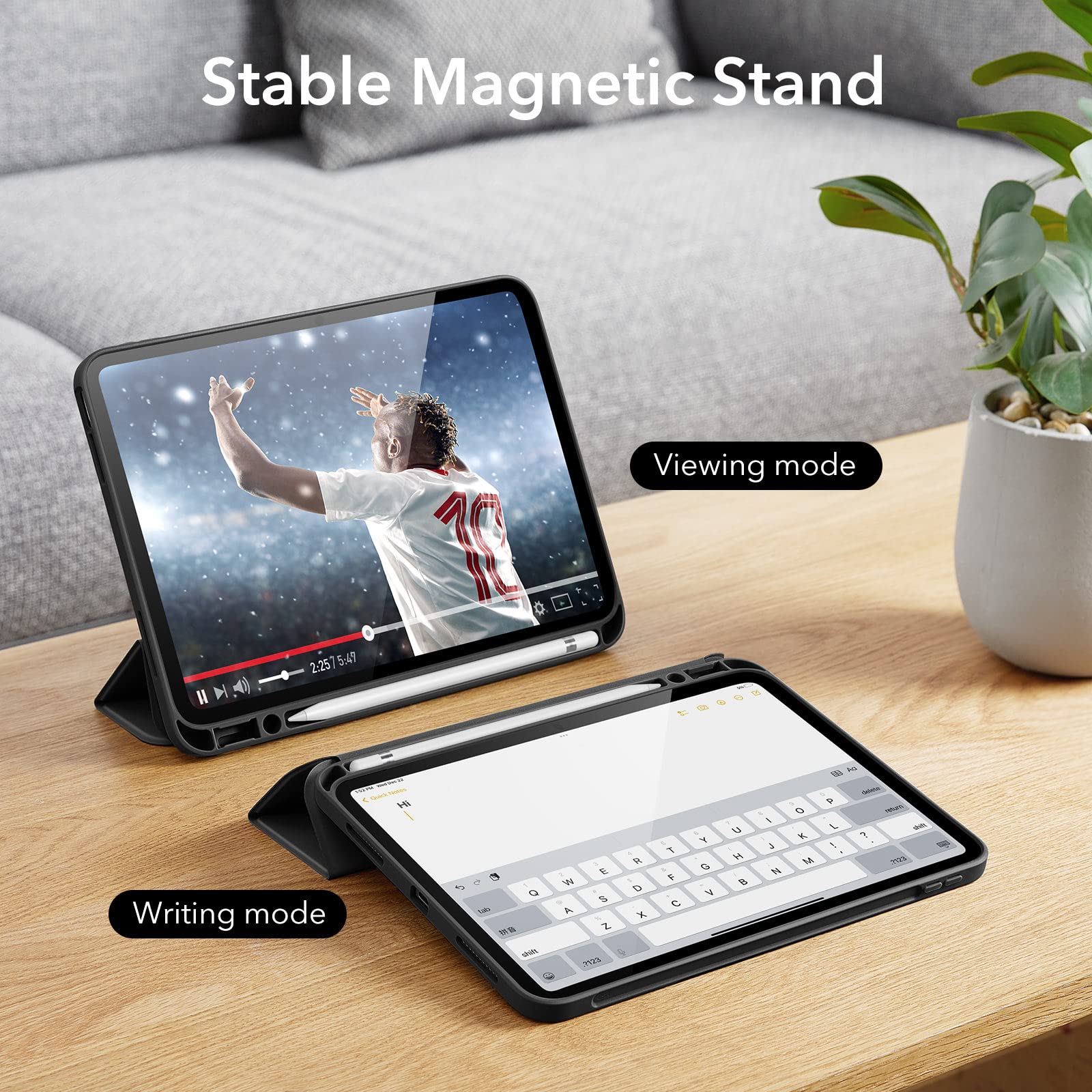 ESR for iPad 10th Generation Case(2022), Trifold Stand Case Compatible with iPad 10.9 Inch with Flexible Back, Built-in Pencil Holder, Pencil 2 Support, Auto Sleep and Wake, Slim and Light, Black
