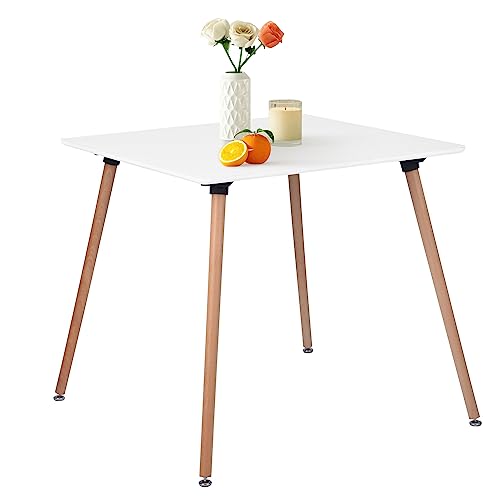 Modern 31.5 Inch Square Dining Table for 2-4 People, Functional White Table with Solid Wood Legs for Home Office Kitchen Dining Room Patio Small Spaces