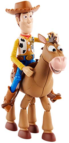 Mattel Disney Pixar Toy Story 4 Movie Set of 2 Action Figures, Collectible Pack Includes with Woody with Removable Hat & Rideable Bullseye