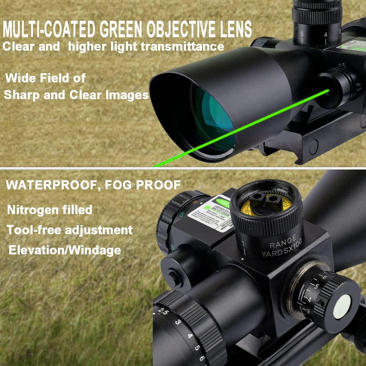CTOPTIC 2.5x-10x40 Riflescope with Mil-Dot Reticle & Illuminated Reticle Green Laser for Hunting (red Laser)