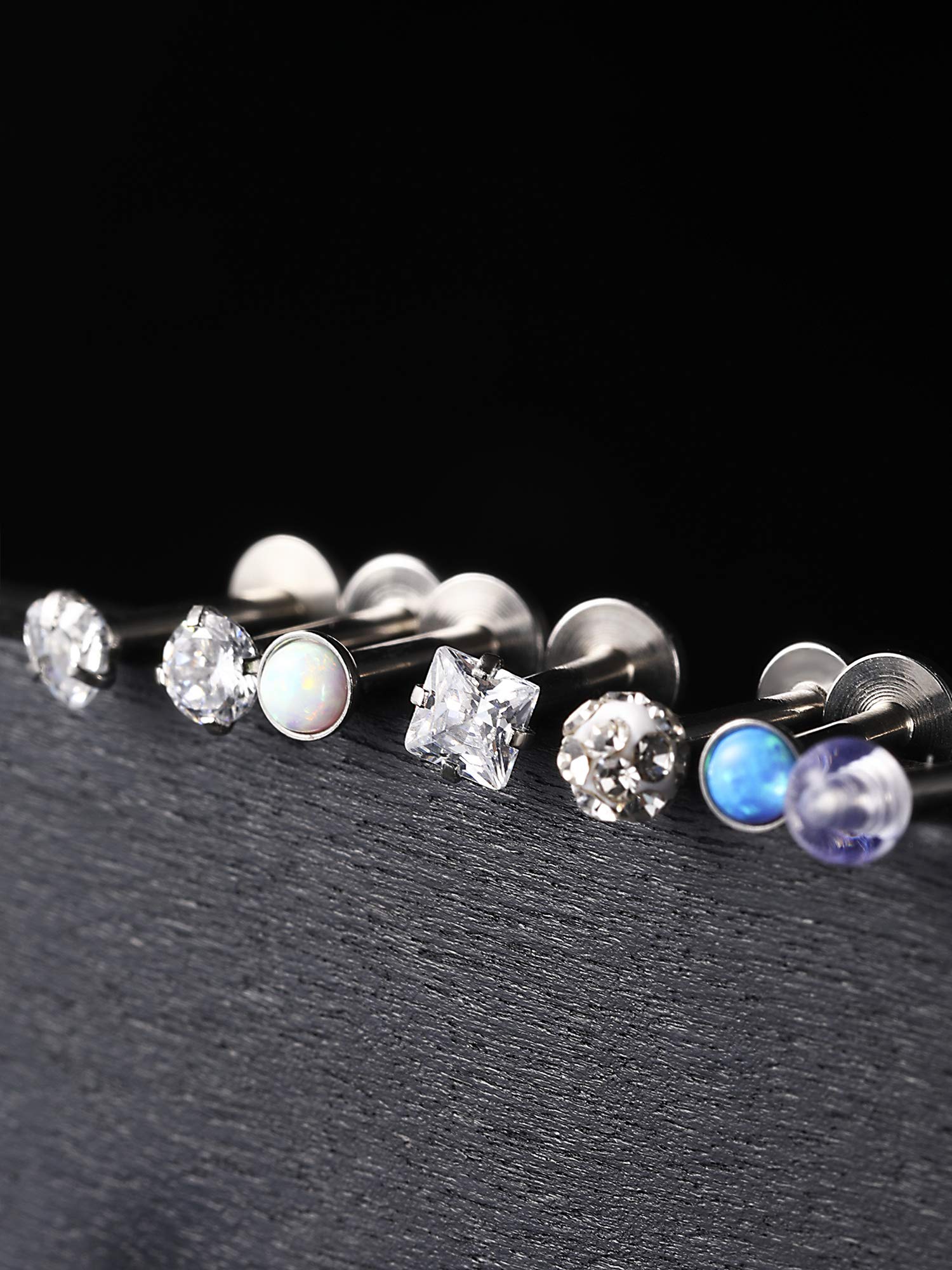 Chuangdi 16 Pieces 16 G Labret Nose Studs Piercing Lips Stainless Steel Tragus Nose Assorted Design Piercing Jewelry for Women (Silver)