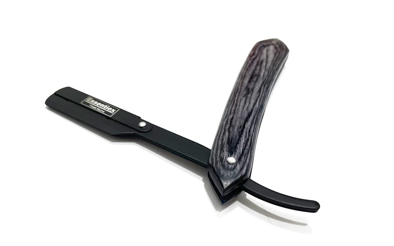 EssantieX Barber Stright Edge Razor For Men Satinless Steel With 25 Half Baldes⦠(Black Head Wood Handle)