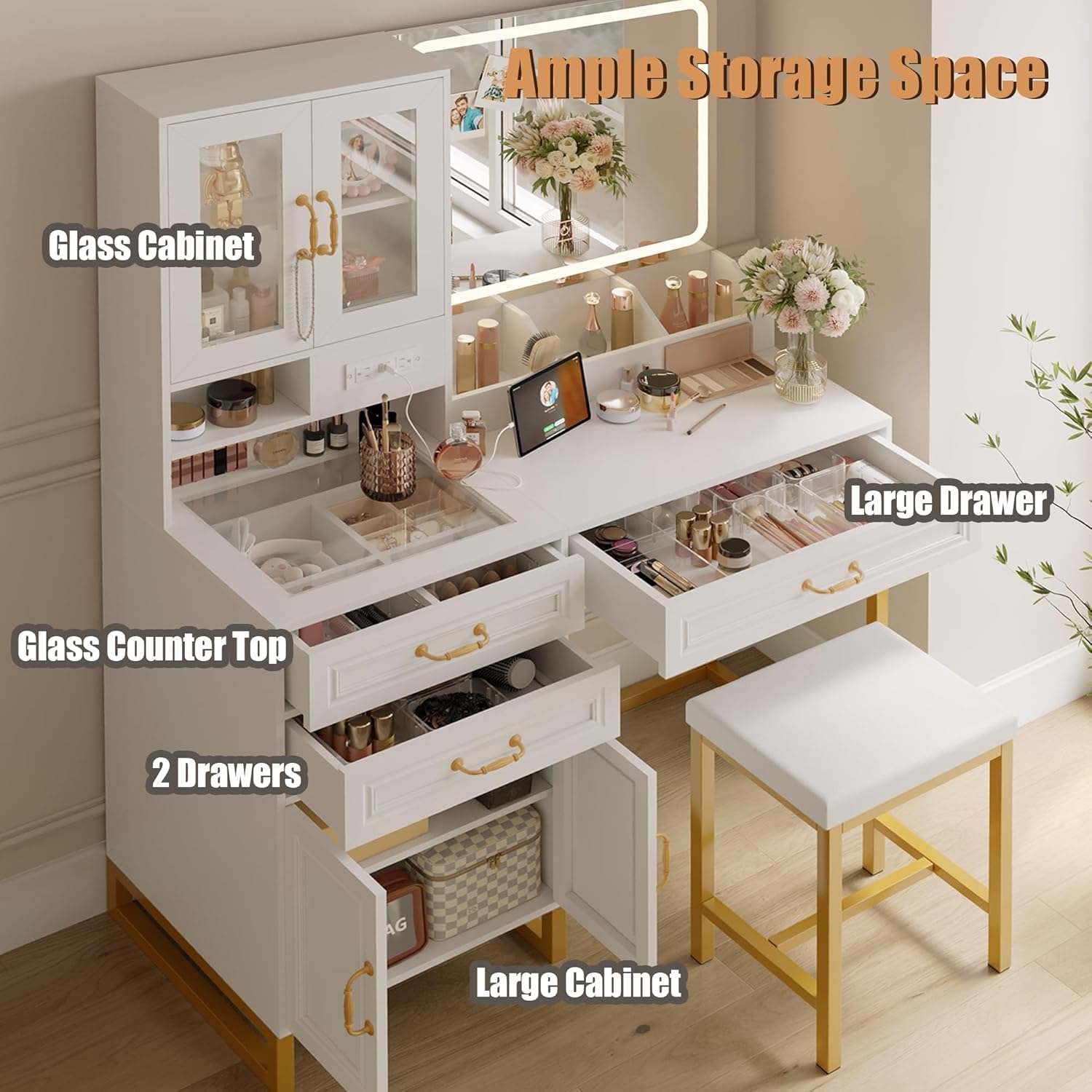 Furnaza Makeup Vanity with Mirror and Lights