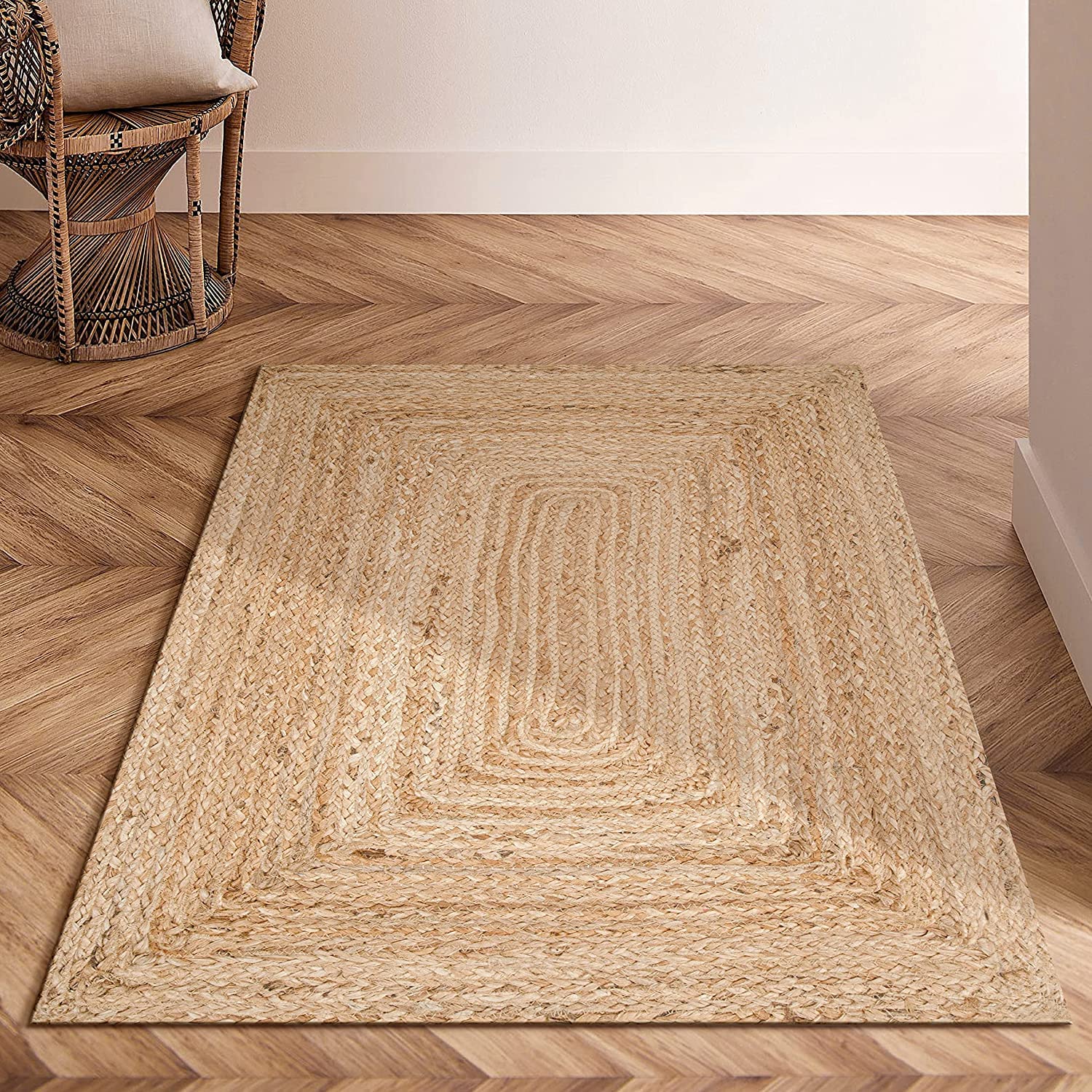 KEMA 3X5 Feet Handwoven Jute Braided Area Rug, Natural Yarn - Rustic Vintage Braided Reversible Rectangular Rug- Eco Friendly Rugs for Bedroom, Kitchen, Living Room, Farmhouse