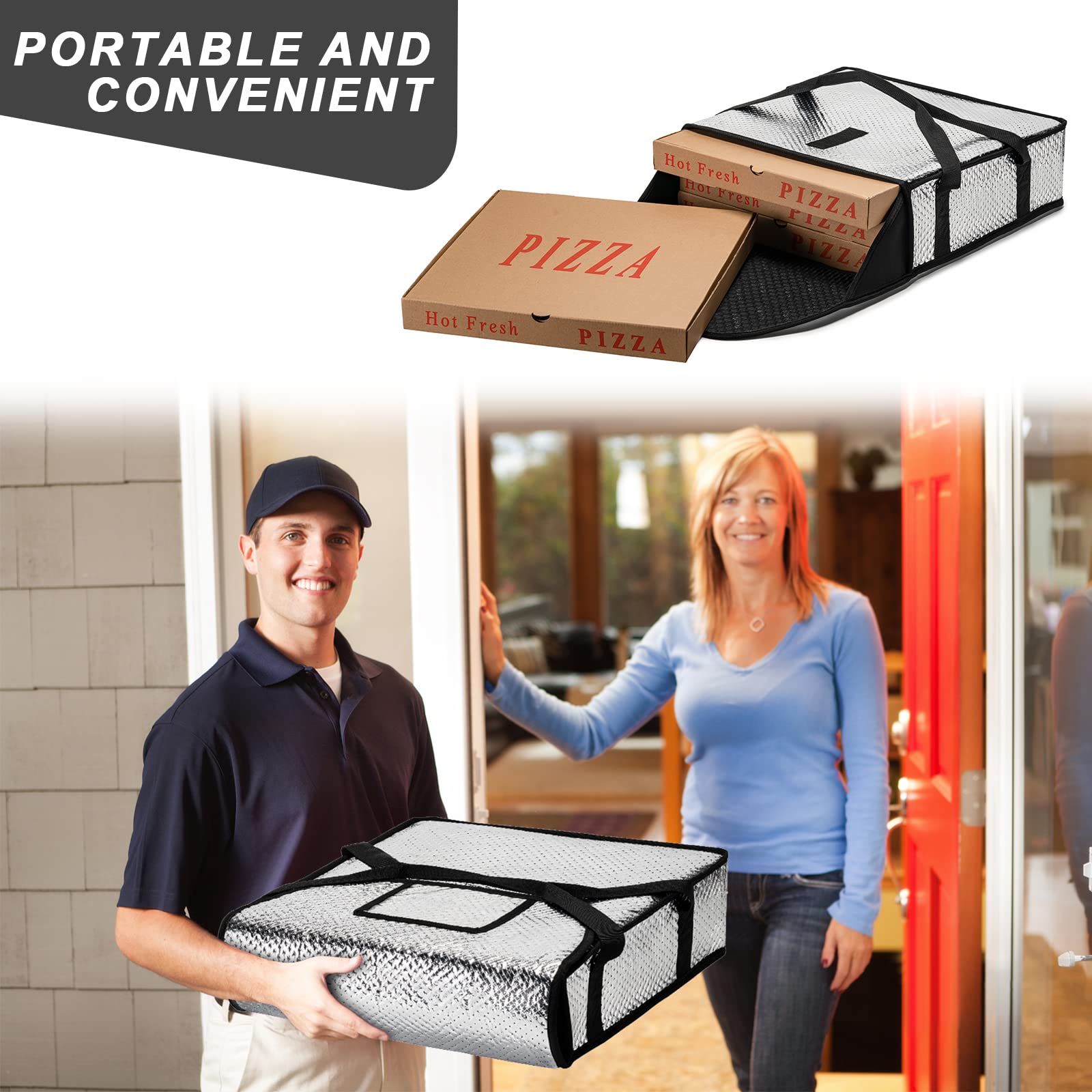 iceMi Pizza Bags for Delivery 20" X 20" X 5" - Moisture-Free, Professional Thermal Pizza Warmer, Heavy-Duty Food Carrier, Suitable for Restaurants,Picnic Uber Eats & Door Dash( Silver)