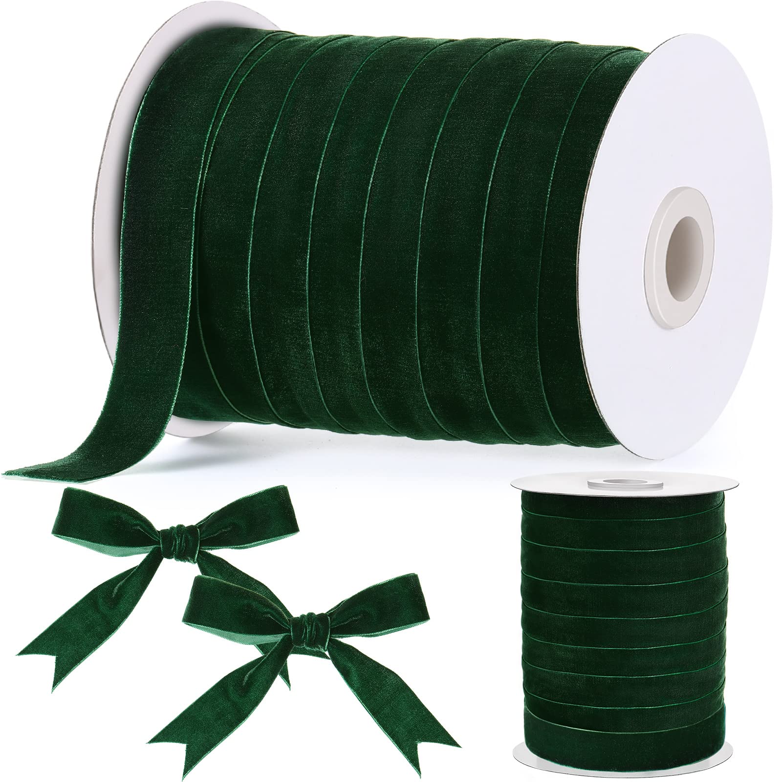 Chuangdi Velvet Ribbon Spool Vintage Velvet Ribbons for Gift Wrapping Decoration Party Wedding Arts Crafts Wide Single Face Velvet Ribbon Bow Making(Green, 1 Inch, 60 Yard)