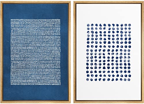 SIGNWIN Framed Canvas Print Wall Art Set Navy Blue White Geometric Dot Collage Abstract Shape Illustration Modern Art Decorative Nordic Multicolor for Living Room, Bedroom, Office - 16"x24"x2 Natural