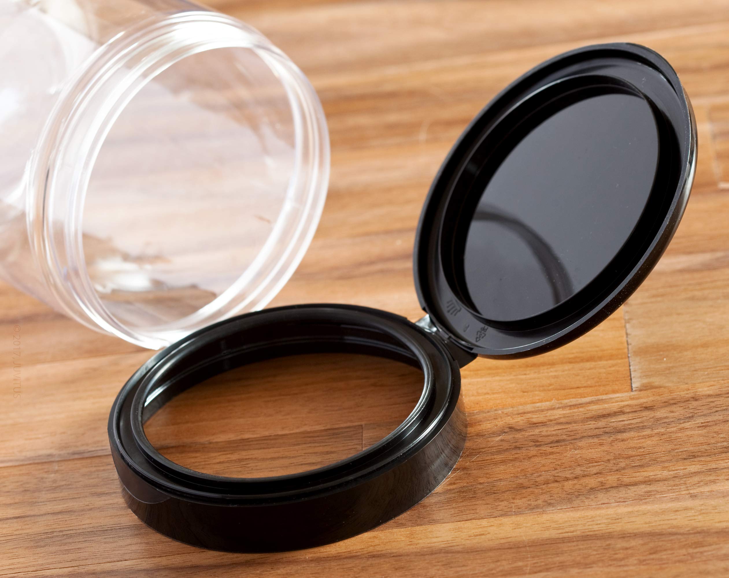JUVITUS Clear Large 16 oz PET Plastic (BPA Free) Refillable Jar with Black Flip Top Cap - (6 pack)