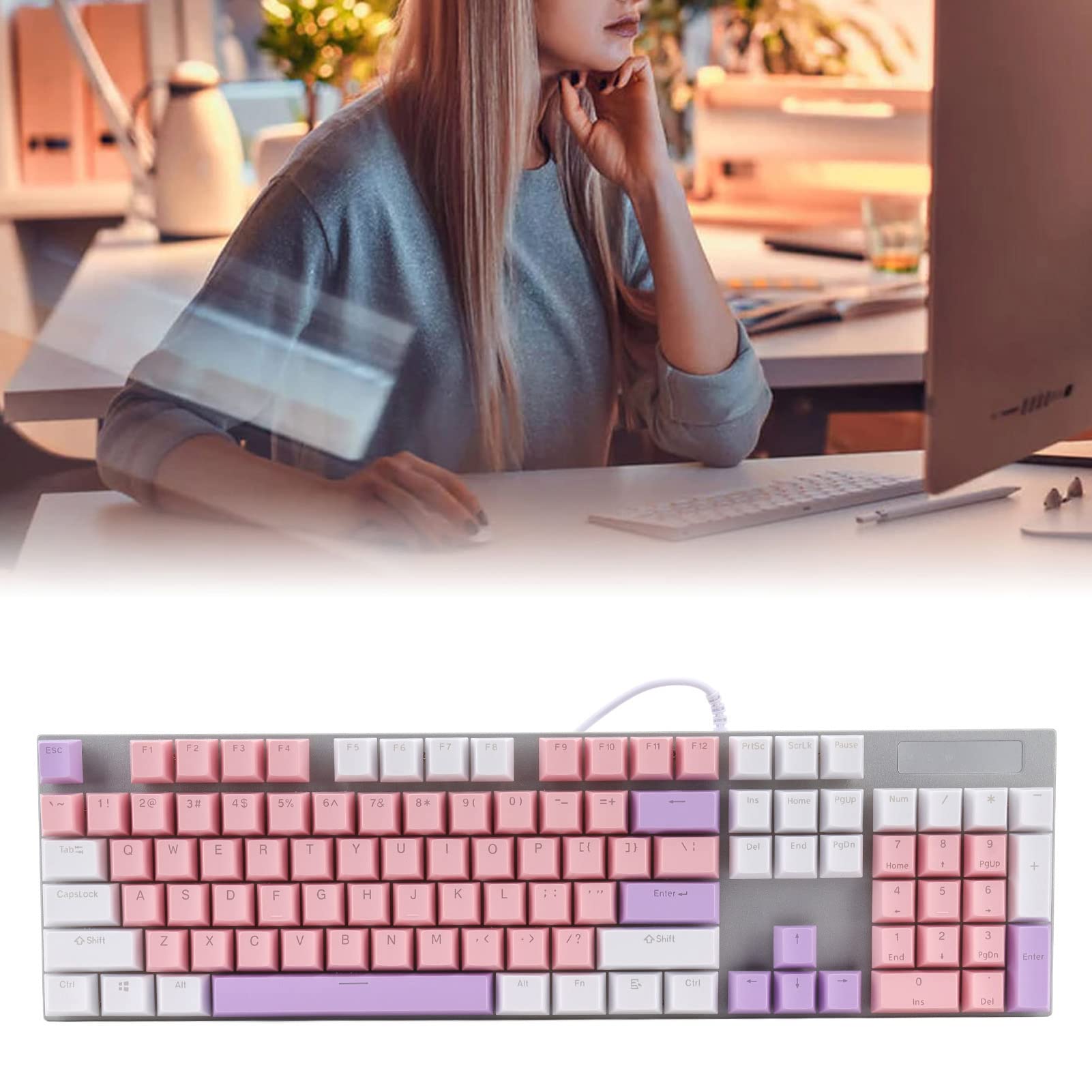 Gaming Keyboard, RGB Backlight Hot Swap Mechanical Keyboard for PC (Red Switch)