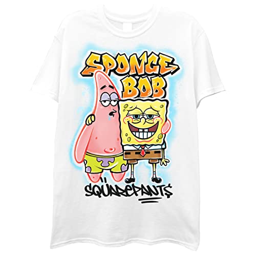 Mens Spongebob Squarepants Classic Shirt - Spongebob, Patrick & Krusty Krab T-Shirt (White, Medium)