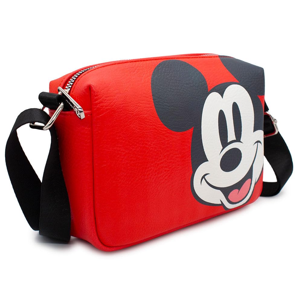 Disney Bag, Cross Body, Rectangle, Mickey Mouse Smiling Face Close Up, Red, Vegan Leather
