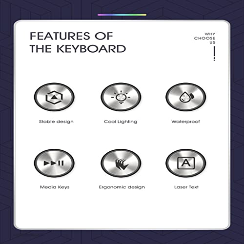 Gaming Keyboard Wired USB Interface Cool Lighting 104 Keys Waterproof Multimedia Keys for Gaming Office,Black