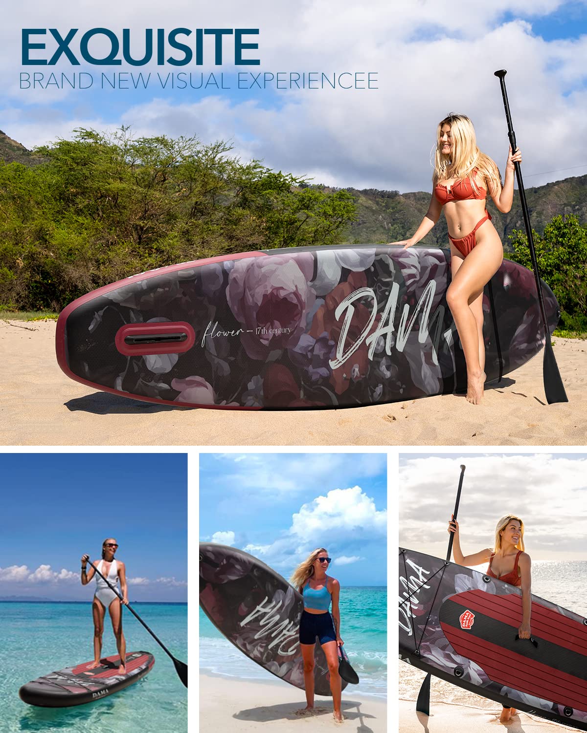 DAMA Stand Up Paddle Boards 10'6"*32"*6" Drop Stitch Inflatable Paddle Board Sup Boards Classic Flower W/Leash, Camera Mount, Hand Pump, for Surfing, Travling, Yoga…