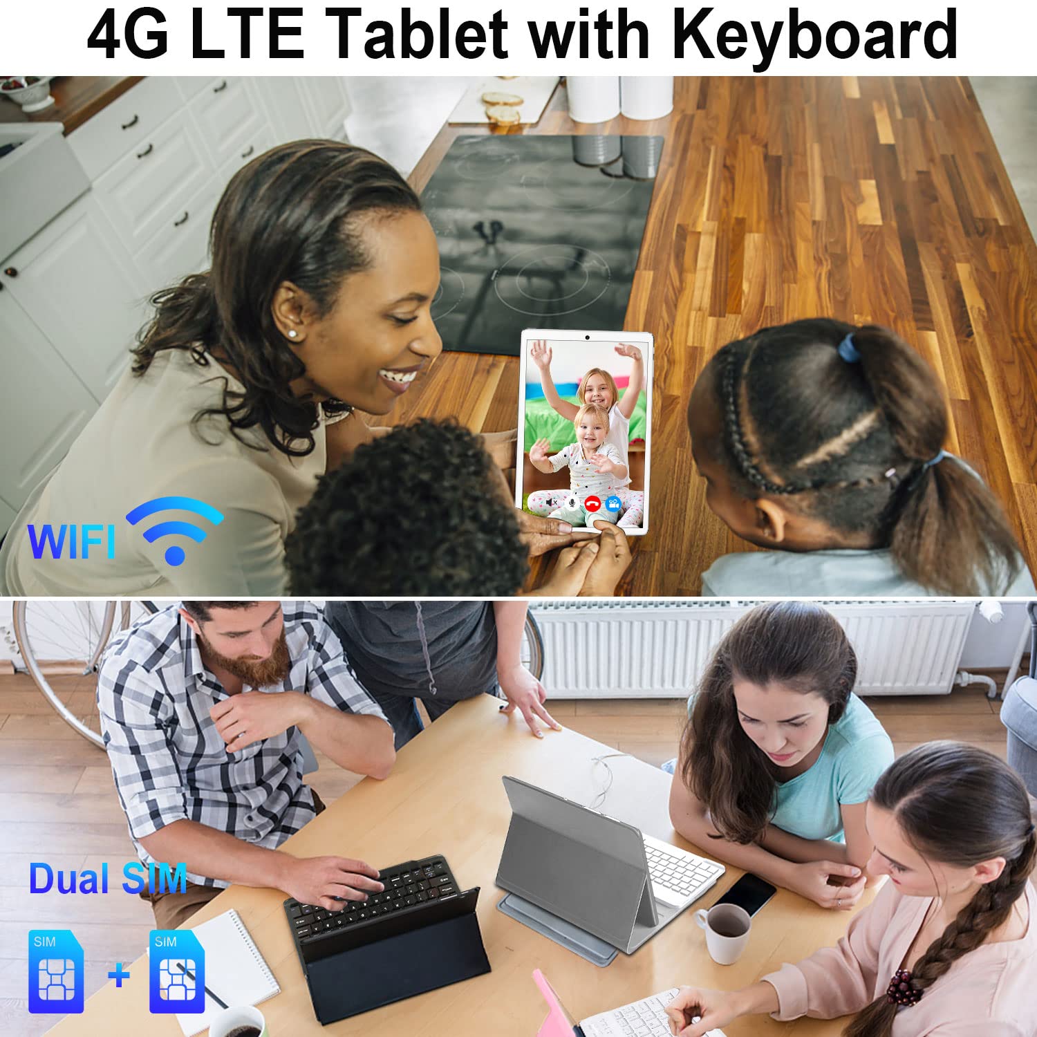 DUODUOGO 2 in 1 Tablet 10 Inch with Keyboard Mouse Stylus, 128GB Expand 64GB ROM 4GB RAM Android 10.0 Quad-Core HD IPS Screen 8MP Dual Camera GPS FM OTG Bluetooth 4G Dual SIM & WiFi, DGO-P6
